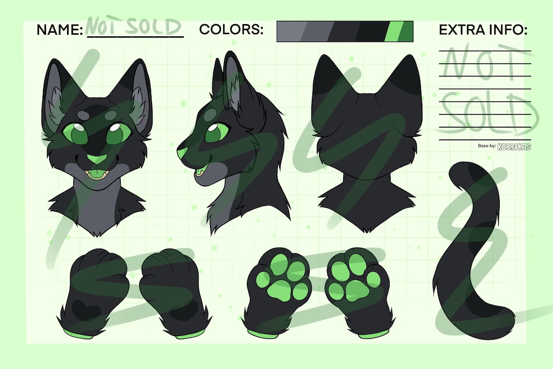 Fursona Furry Adopt - Black and Green Cat - Etsy