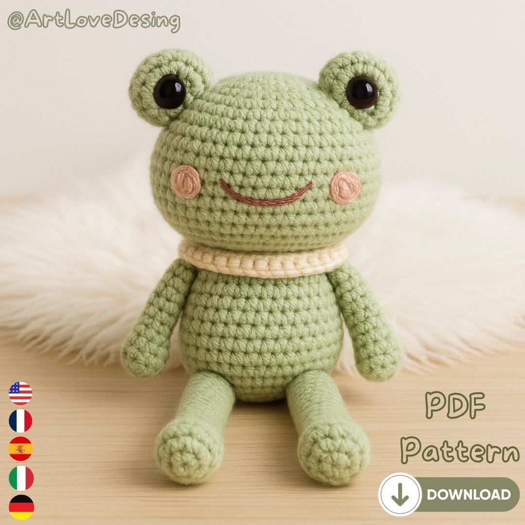 Frog Amigurumi Crochet Pattern PDF, Cute Sitting Frog Plush Toy ...