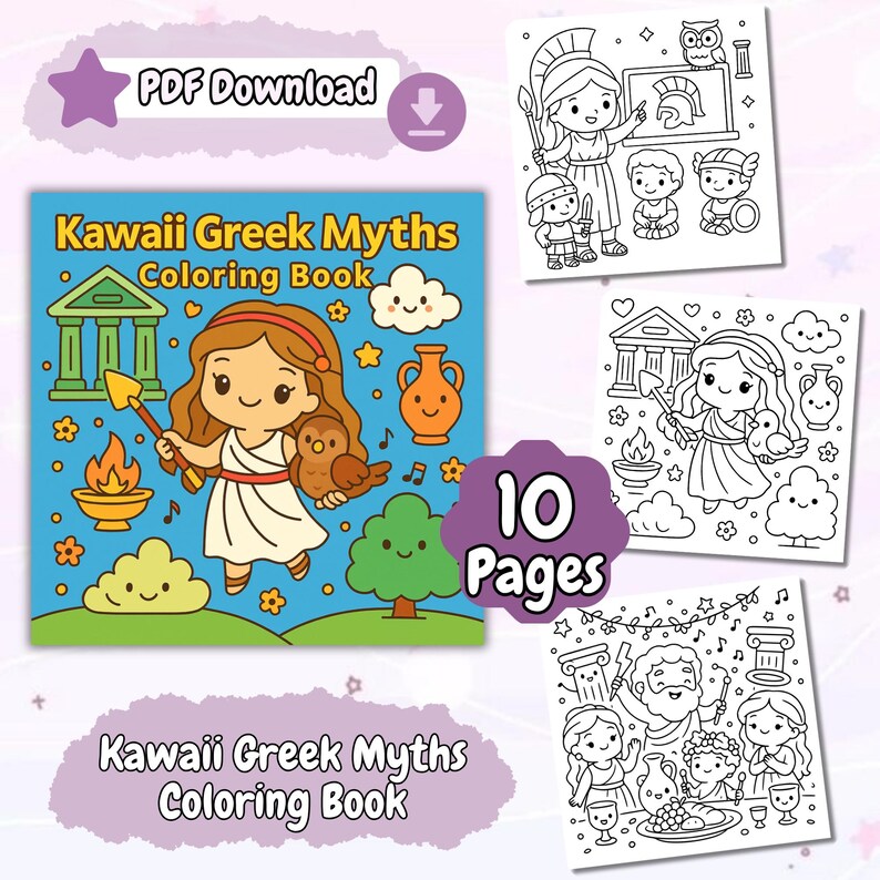 Kawaii Greek Mythology Coloring Pages, Cute Printable Olympus Gods ...