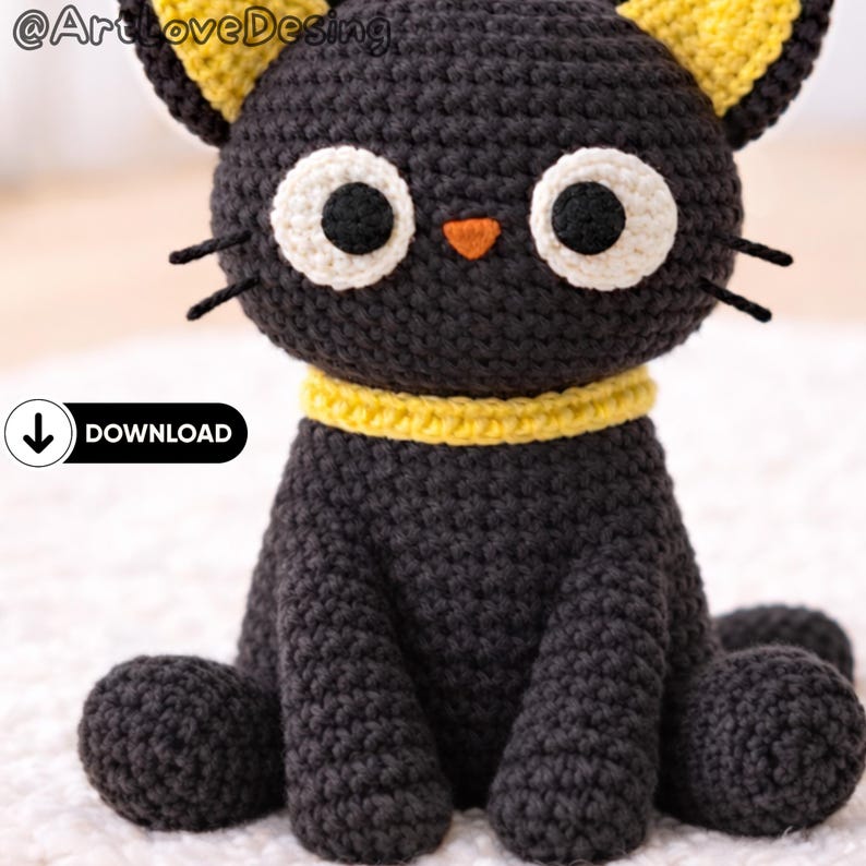 Black Cat Amigurumi Crochet Pattern PDF – Cute Sitting Cat Plush Toy ...