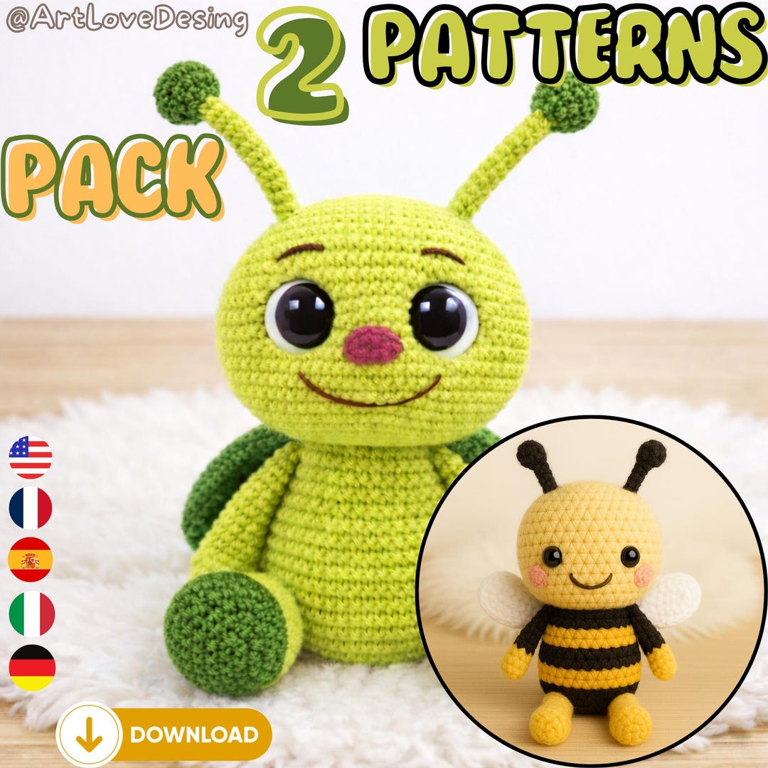 Amigurumi Bee and Grasshopper Crochet Patterns Bundle | Insect ...