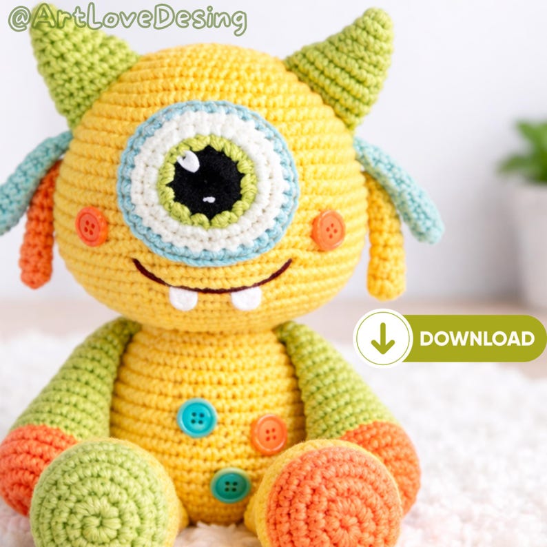 Amigurumi Monster Crochet Pattern, One Eye Monster Toy, Cute Crochet ...