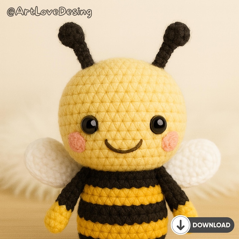 Bee Amigurumi Crochet Pattern PDF, Cute Bumblebee Plush DIY Tutorial, Easy Crochet Toy Pattern ...