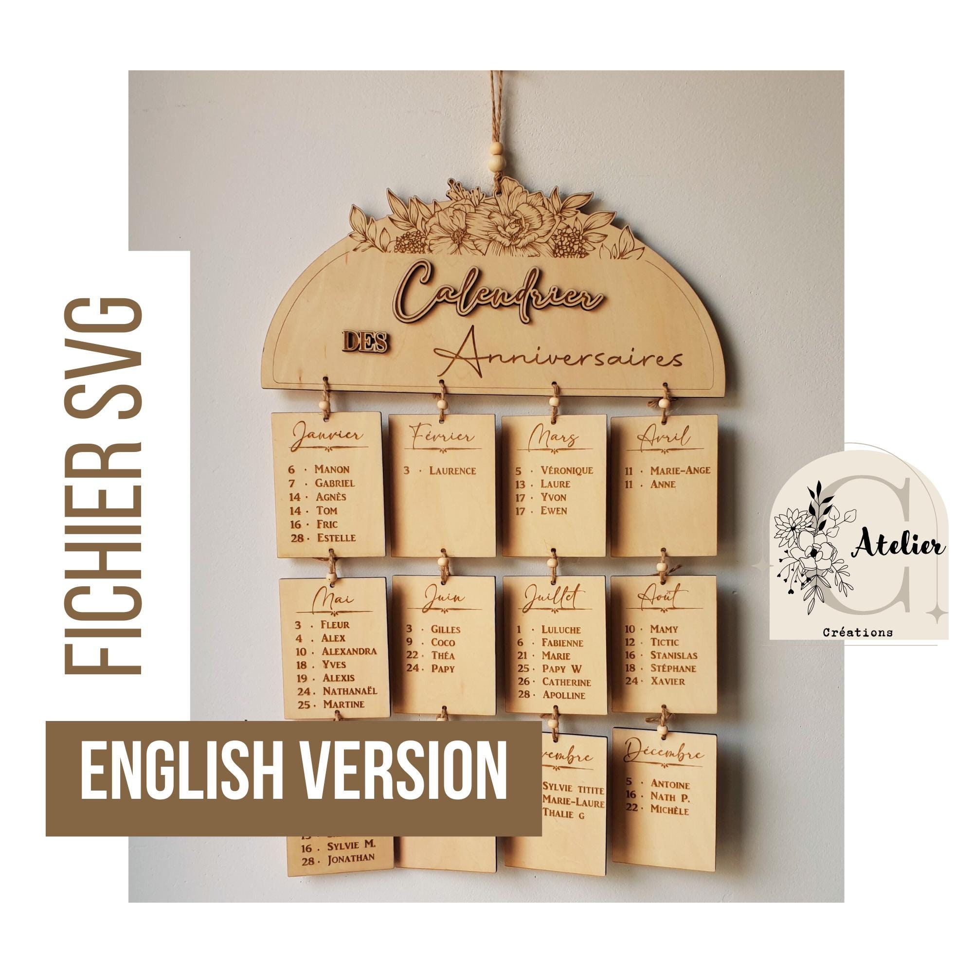 SVG Birthday Calendar - English Version - Svg File - Laser Engraving ...