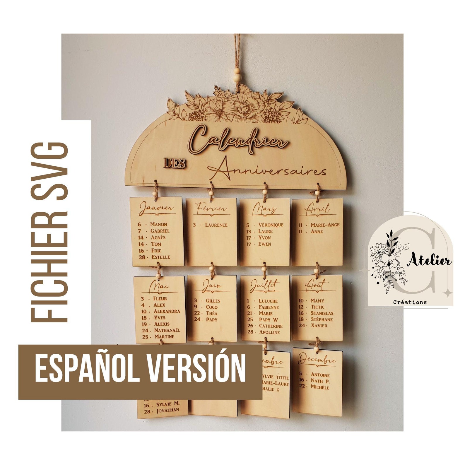 SVG Calendario de Cumpleaños - versión española - archivo svg - grabado ...