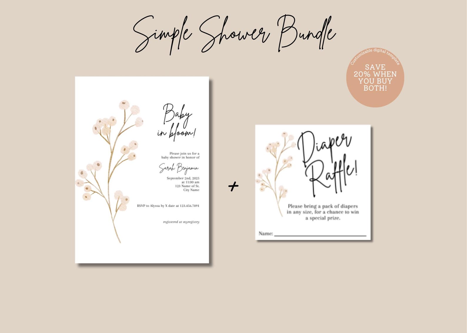 Editable Baby in Bloom Baby Shower Diaper Raffle Card | Digital ...