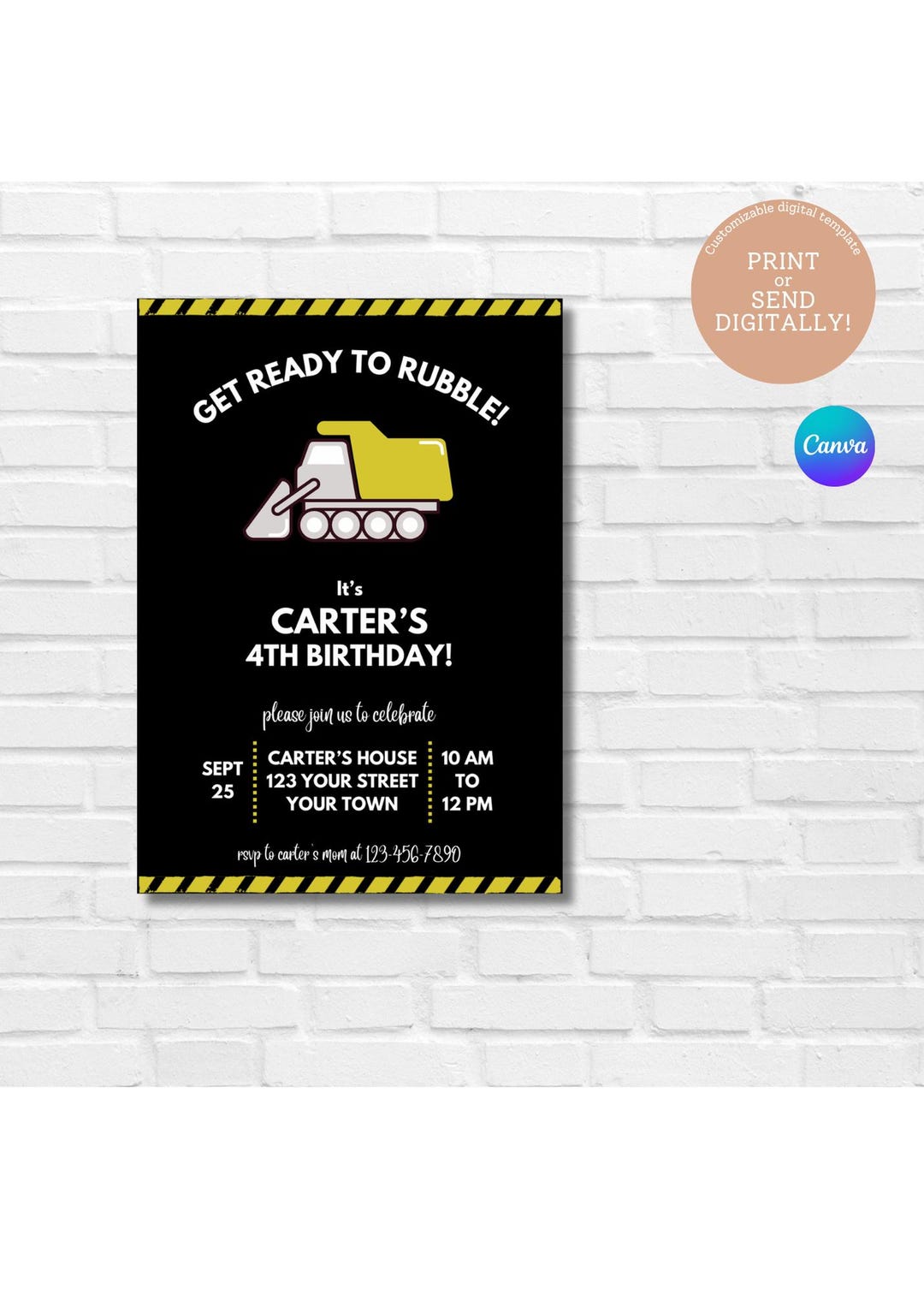 Rubble Birthday Invitation | Construction Theme | Kids Birthday ...