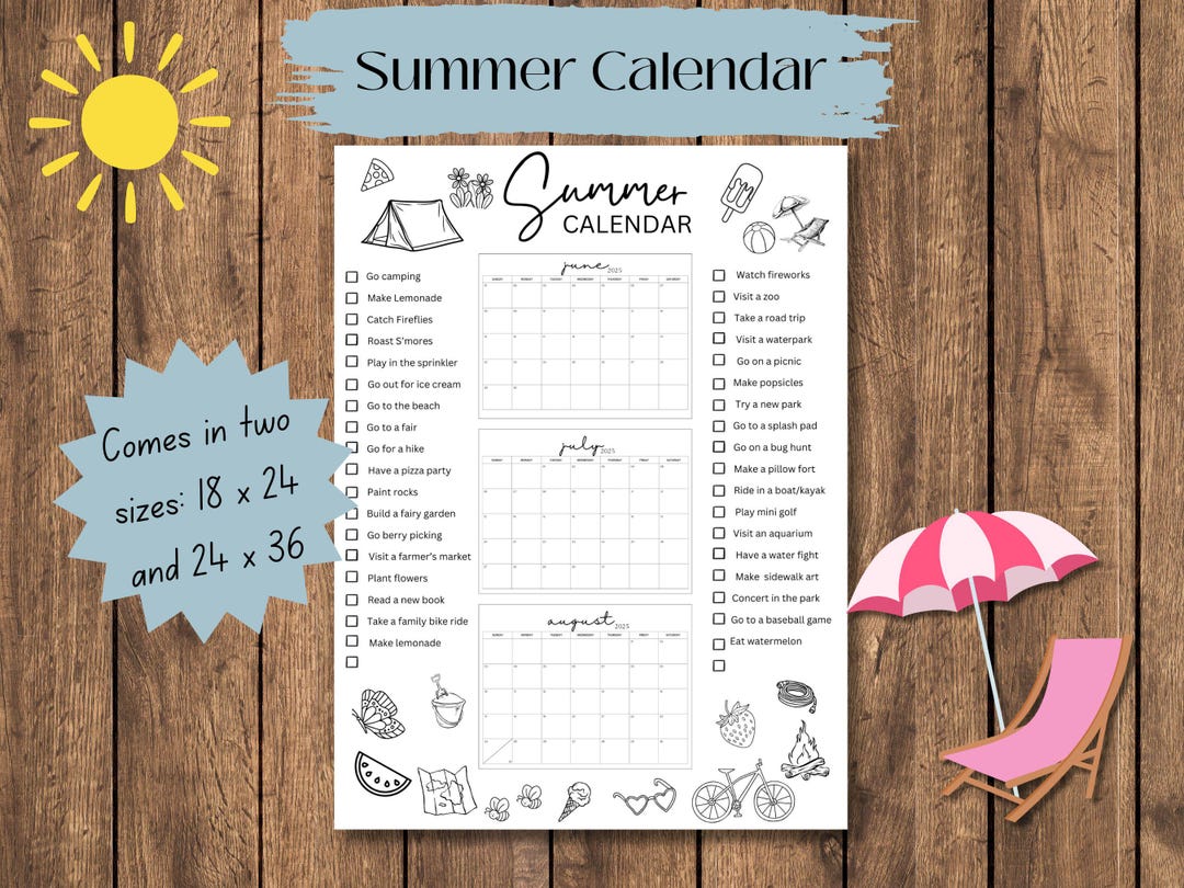 Printable Summer Activity Calendar: Family Bucket List (instant ...