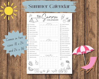 Editable Summer Calendar Poster, Summer Activities Calendar, Summer ...