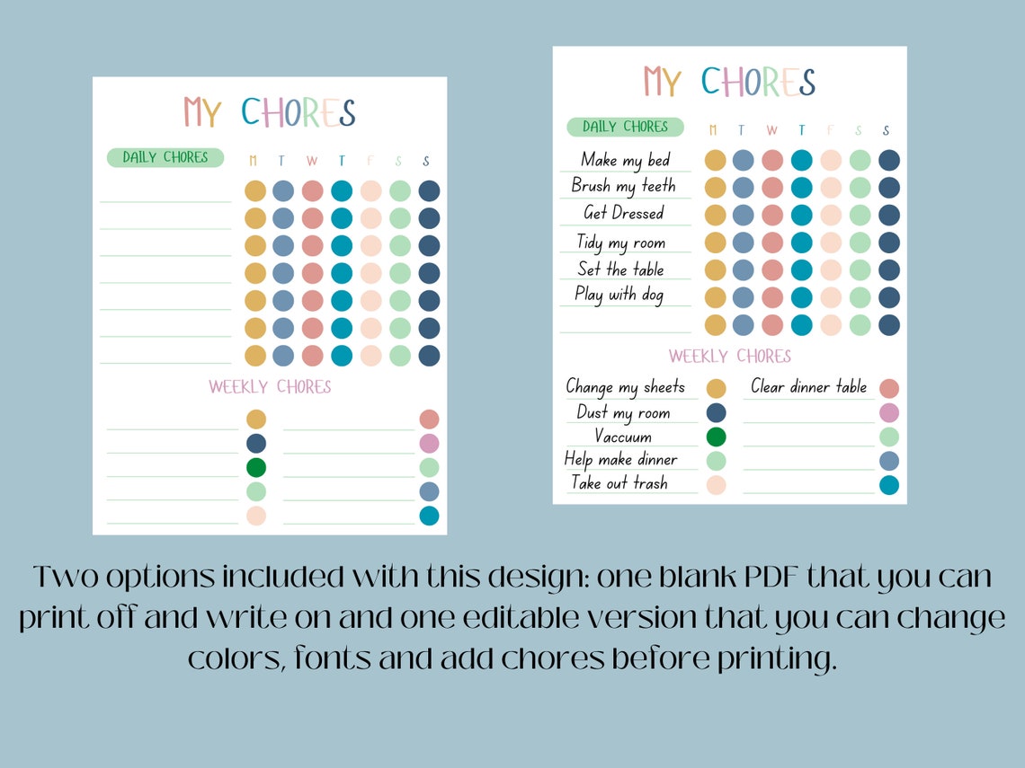 Editable Chore Chart Bundle for Kids Kids Chore Chart Printable ...