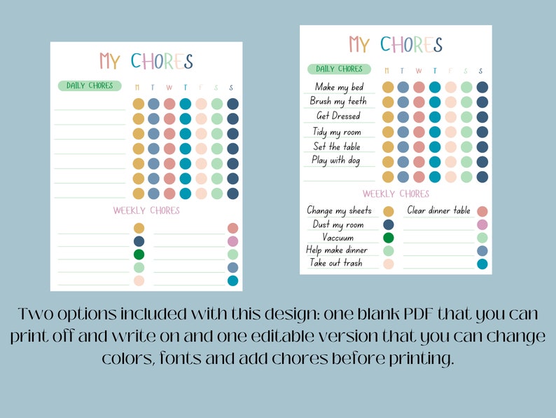Editable Chore Chart Bundle for Kids Kids Chore Chart Printable ...