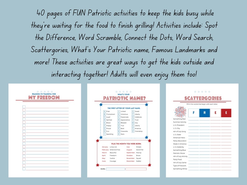 Patriotic Activity Bundle: Printable Games & Puzzles (digital Download ...