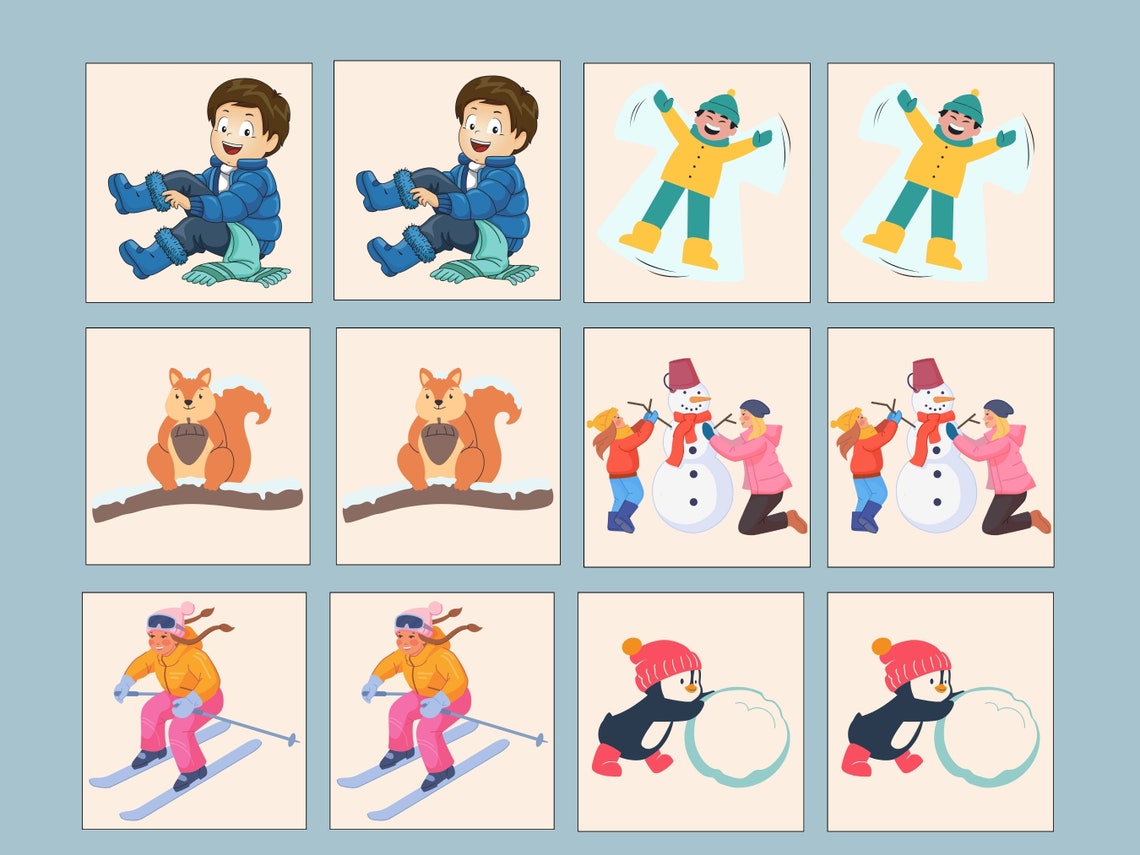 Montessori Memory Matching Game: Winter & Regular Themes (printable) - Etsy