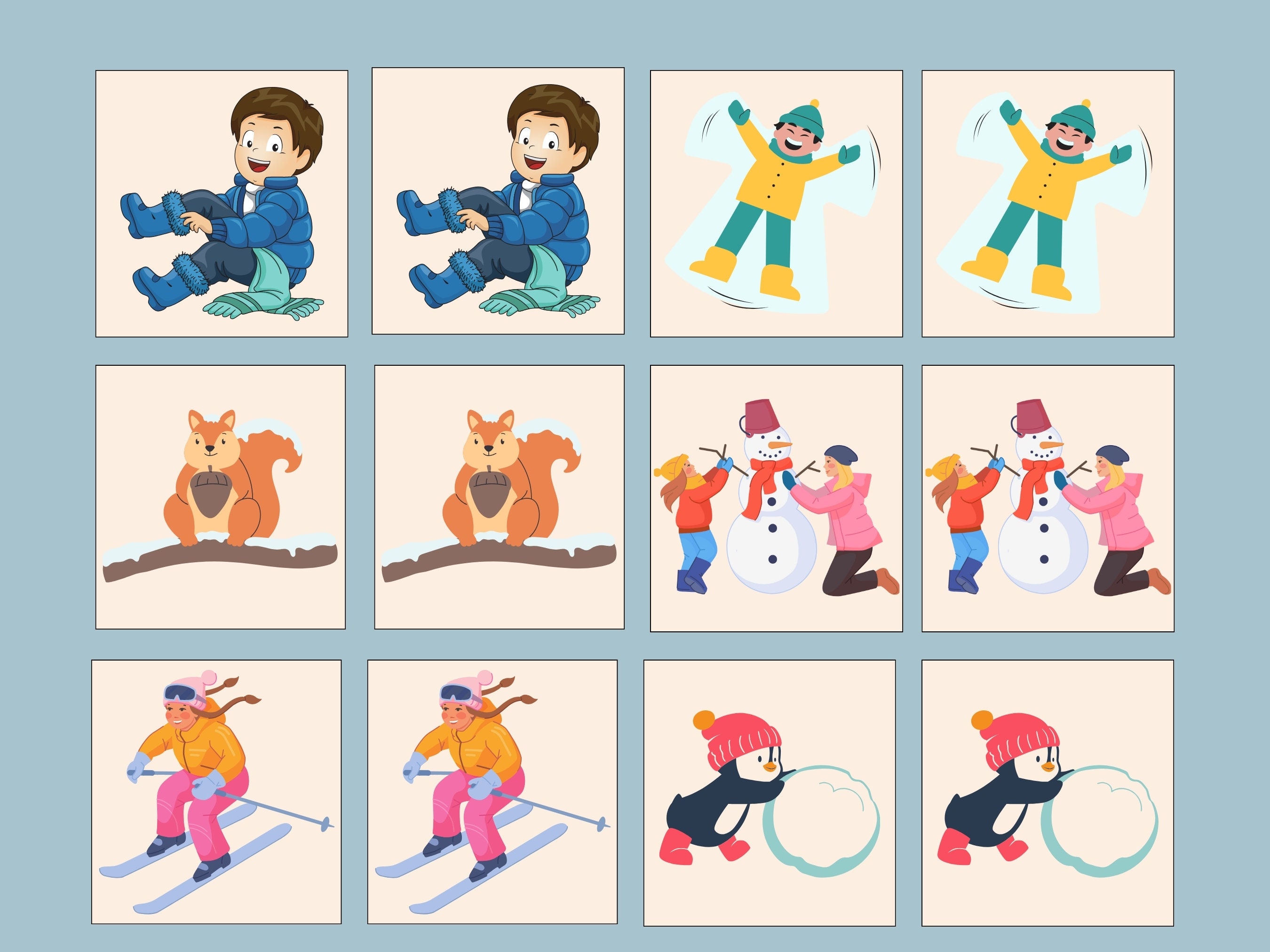 Montessori Memory Matching Game: Winter & Regular Themes (printable) - Etsy