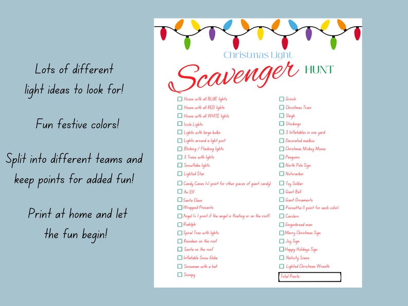 Christmas Lights Scavenger Hunt: Holiday Activity Game (PDF) - Etsy