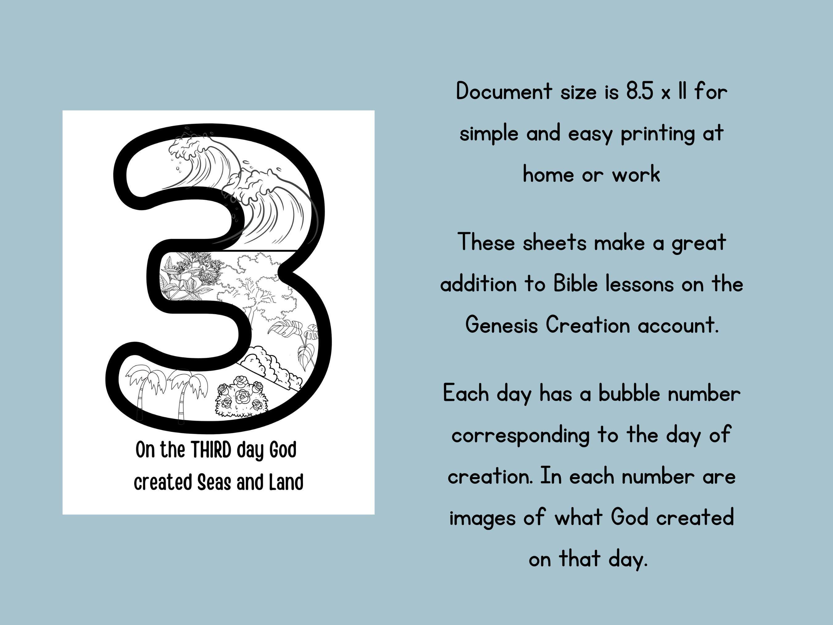 Creation Bible Coloring Pages: Sunday School Printable (PDF Pattern) - Etsy