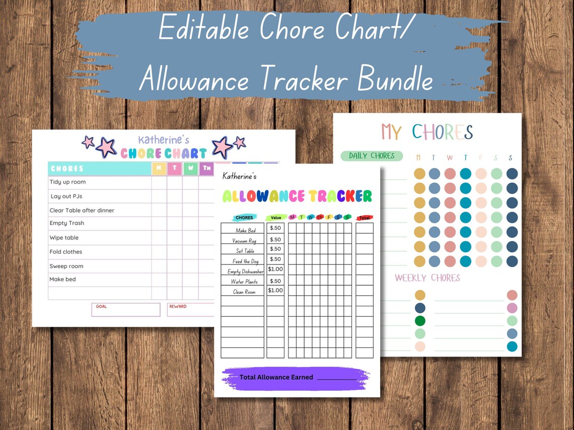 Editable Chore Chart Bundle for Kids | Kids Chore Chart | Printable ...