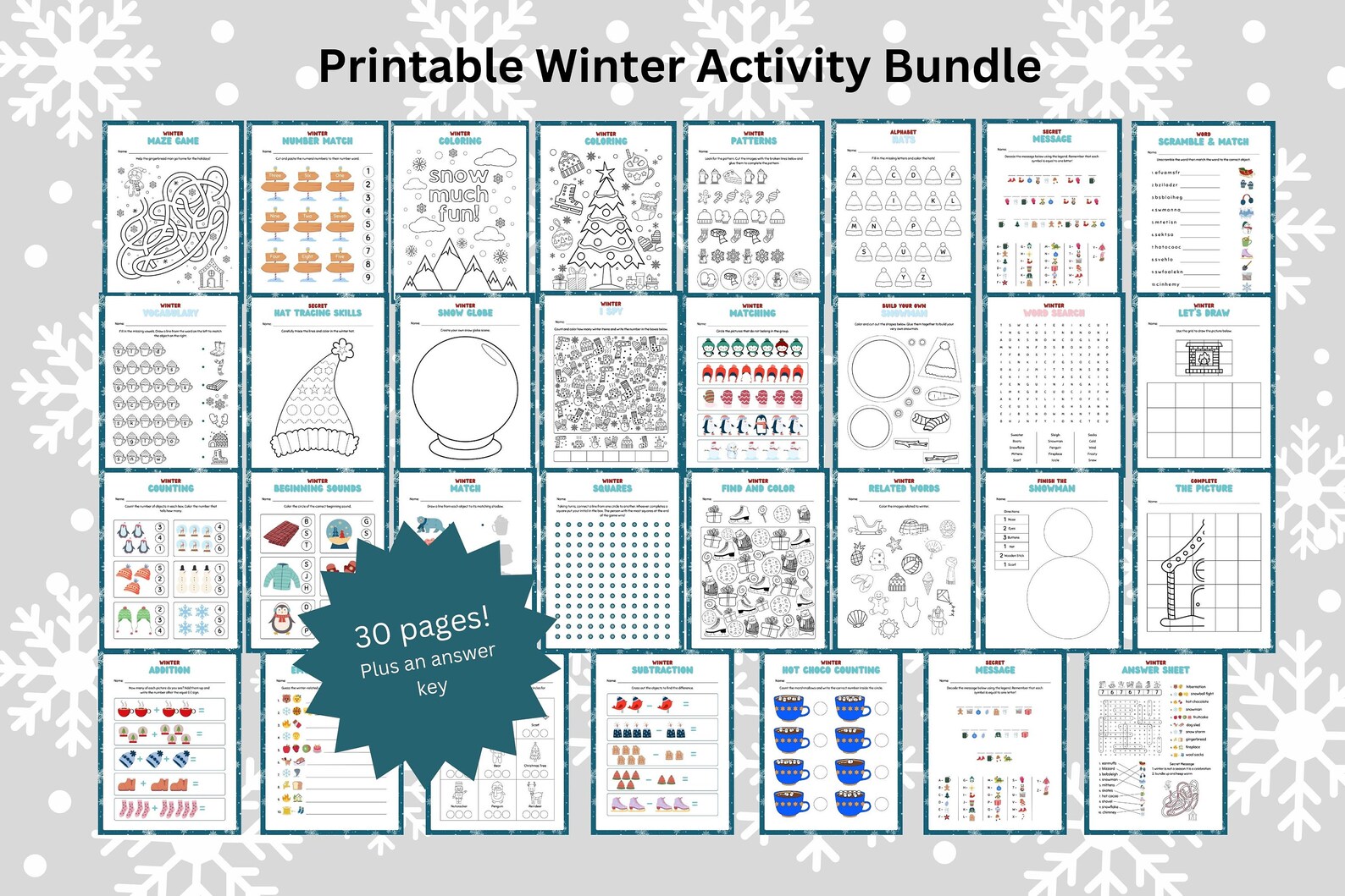 Printable Winter Activities Bundle 30 Page Activity Bundle - Etsy