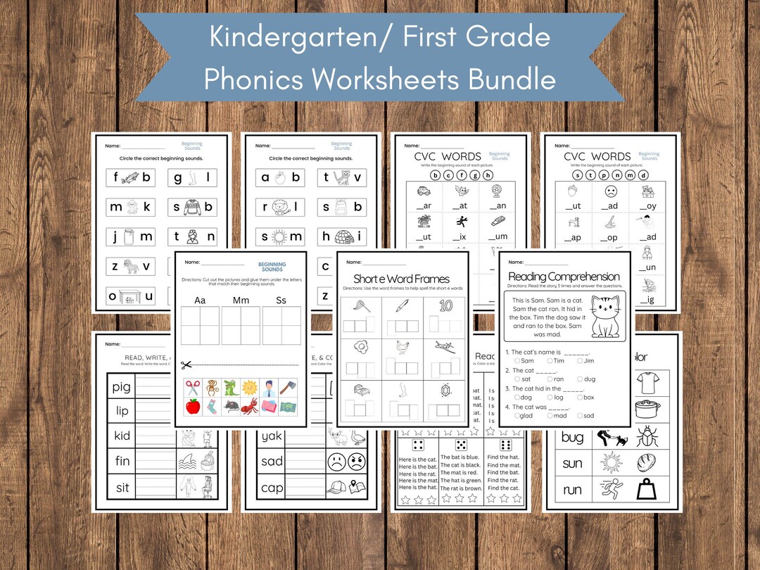 K-1st Grade Phonics Worksheet Bundle: CVC Words, Reading (PDF + PNG) - Etsy