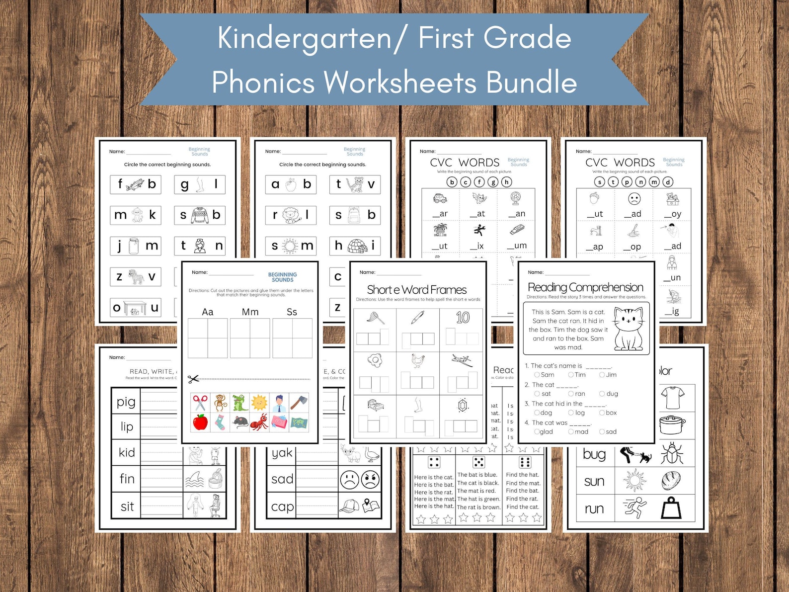 K-1st Grade Phonics Worksheet Bundle: CVC Words, Reading (PDF + PNG) - Etsy