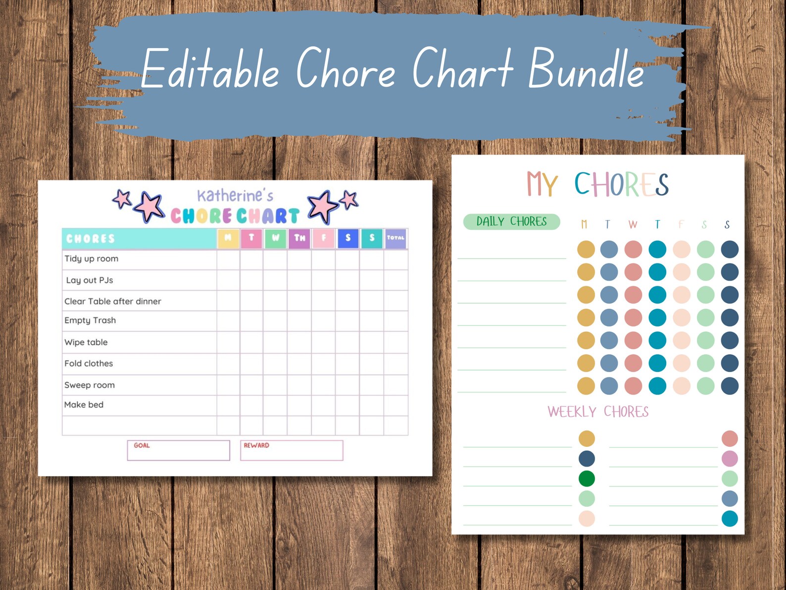 Editable Chore Chart Bundle for Kids Kids Chore Chart Printable ...