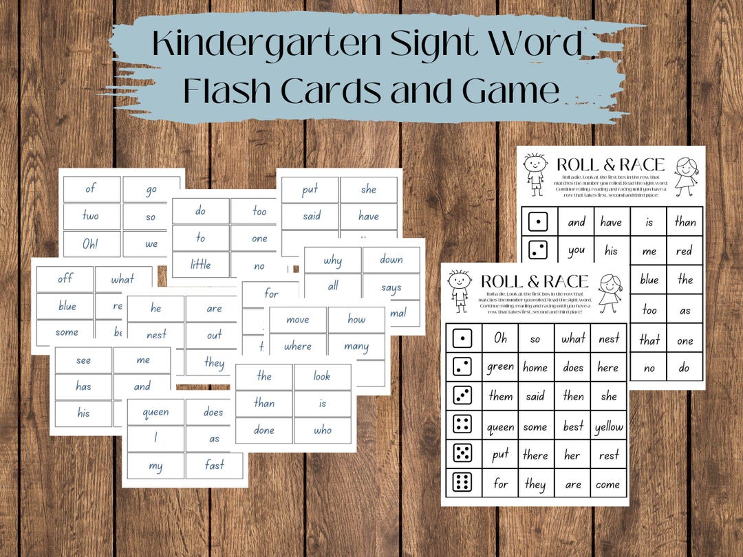 Kindergarten Sight Word Flash Cards & Roll and Read Game (digital ...