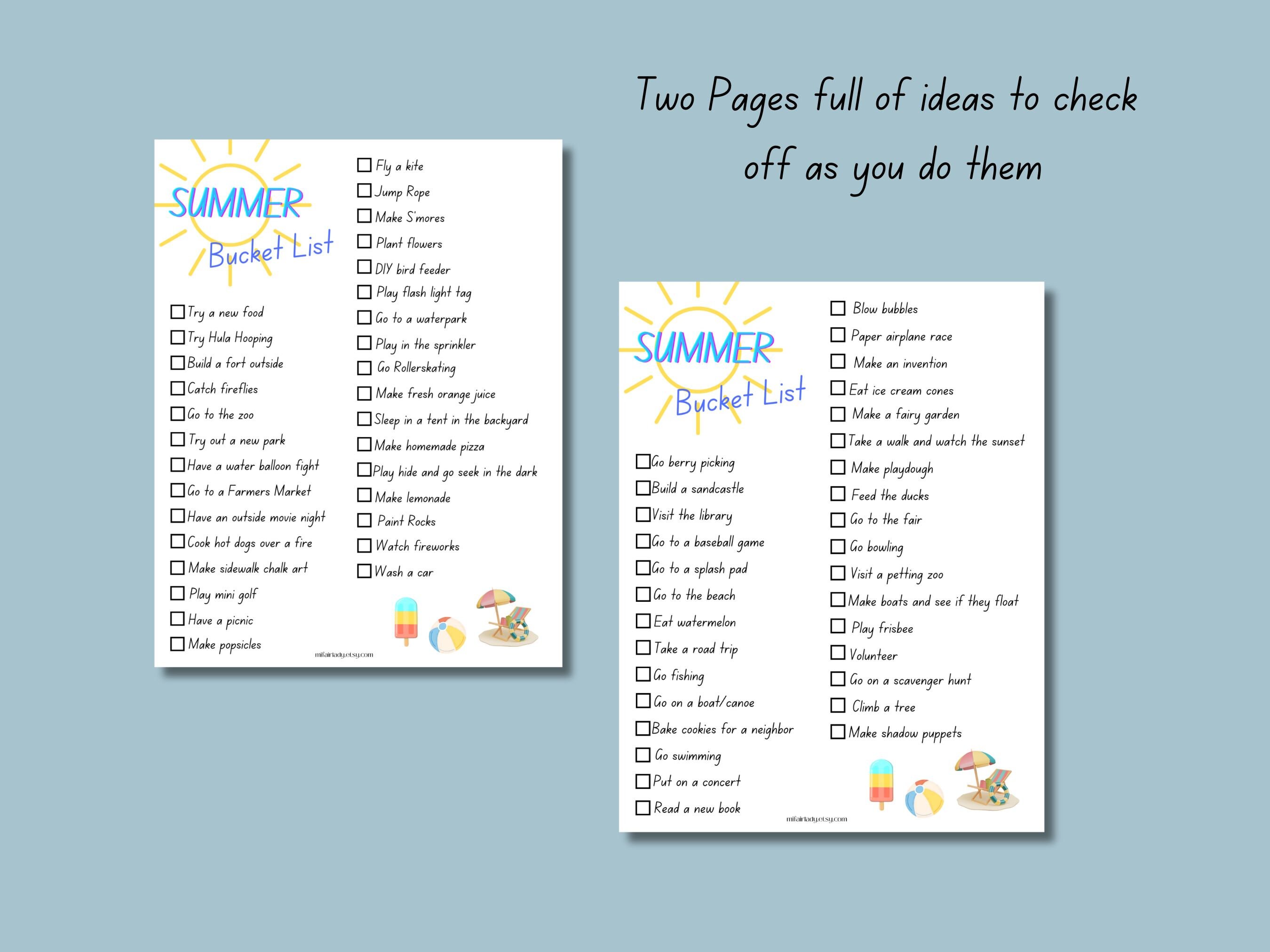 Summer Bucket List Printable, Summer Break Bucket List Template, Summer ...