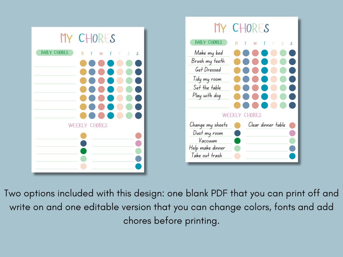 Editable Chore Chart Bundle for Kids | Kids Chore Chart | Printable ...