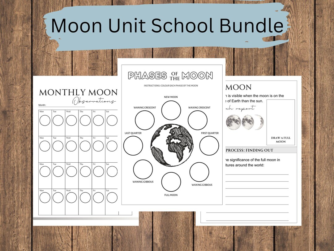 Mini Moon Unit School Bundle | 40+ Pages | Lunar Phases, Worksheets ...