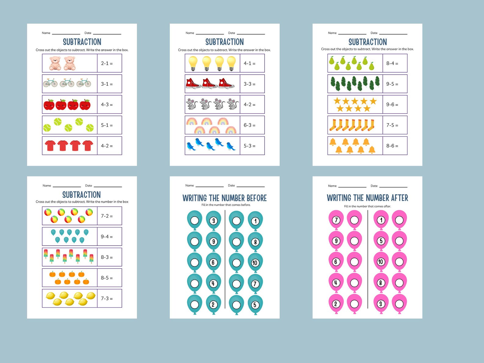 Kindergarten Math Worksheet Bundle: Addition, Subtraction, Telling Time ...
