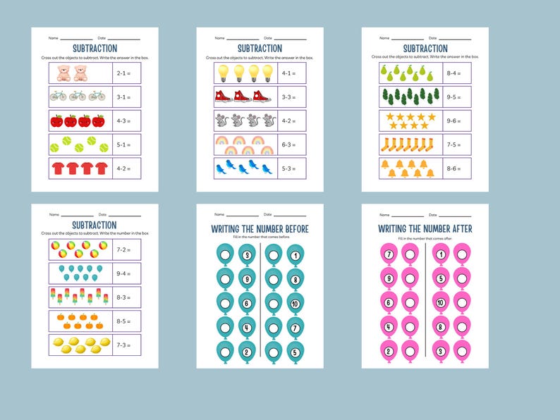 Kindergarten Math Worksheet Bundle: Addition, Subtraction, Telling Time ...