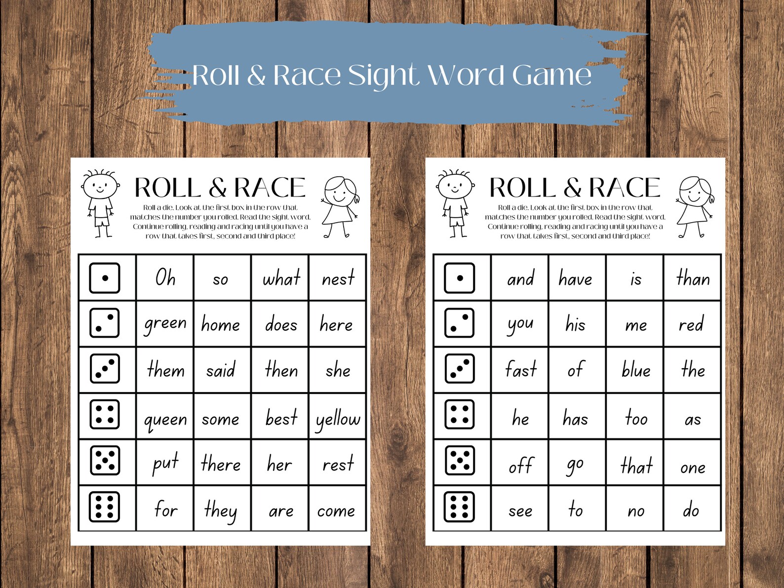 Sight Word Worksheets| Roll & Race Sight Word Game| Dice Game ...