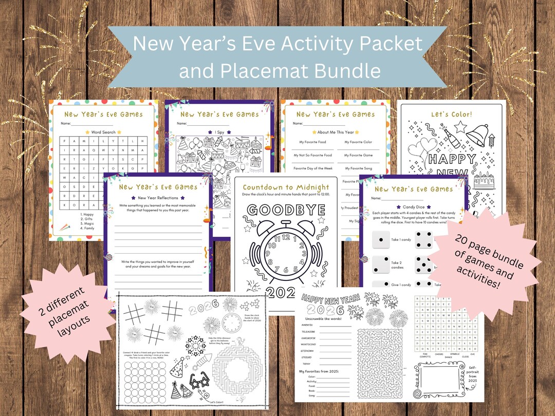 New Year's Eve Activity and Placemat Bundle (printable) - Etsy