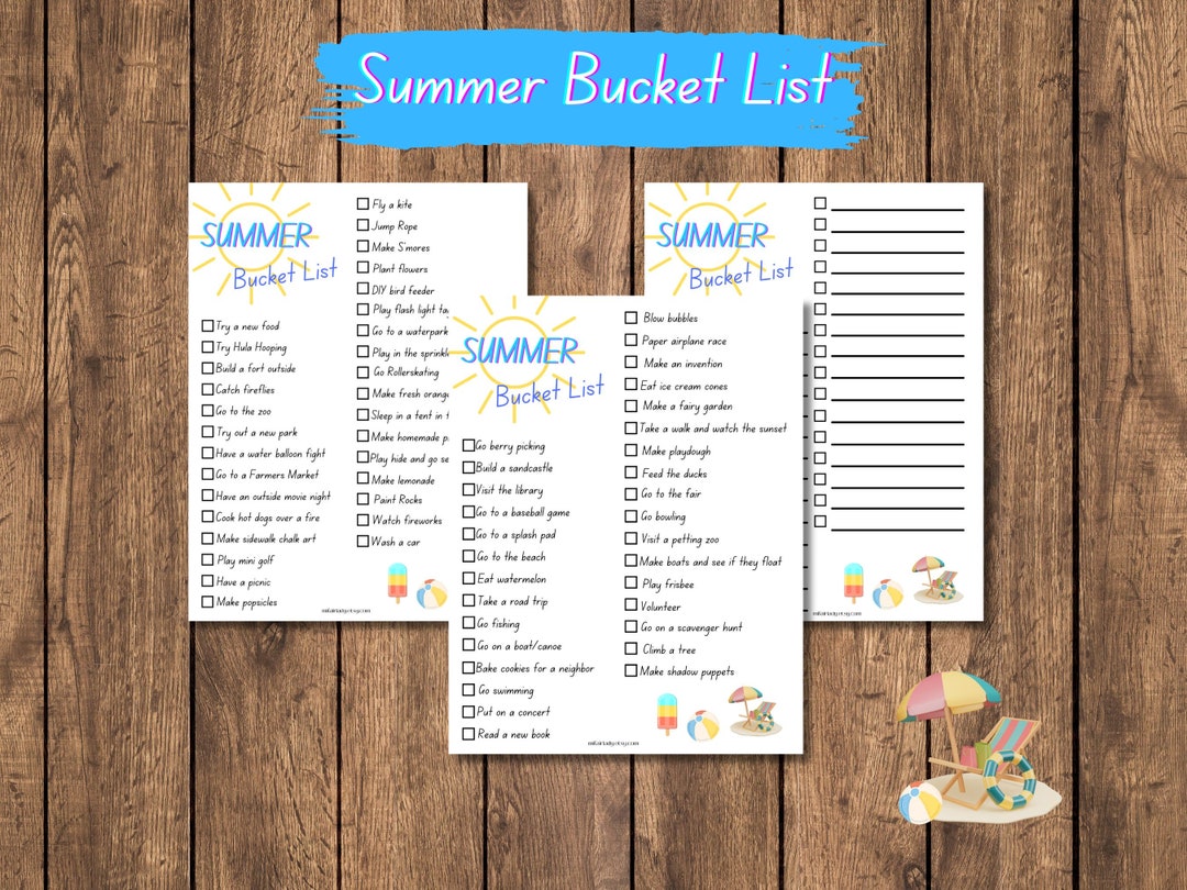 Summer Bucket List Printable, Summer Break Bucket List Template, Summer ...