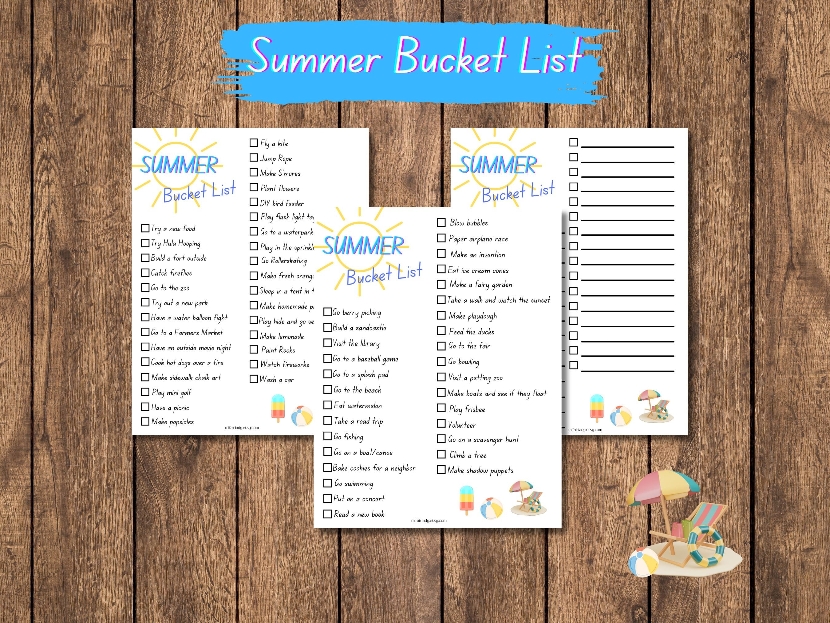 Summer Bucket List Printable, Summer Break Bucket List Template, Summer ...
