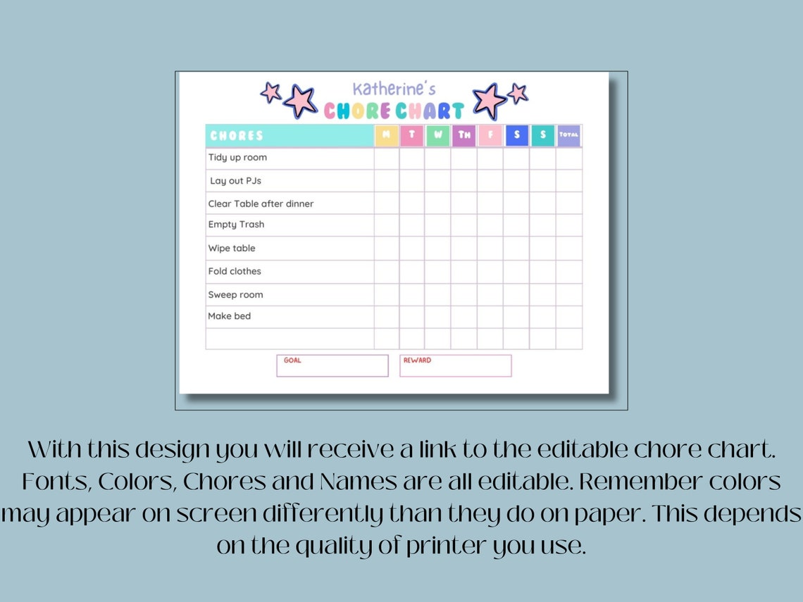 Editable Chore Chart Bundle for Kids Kids Chore Chart Printable ...