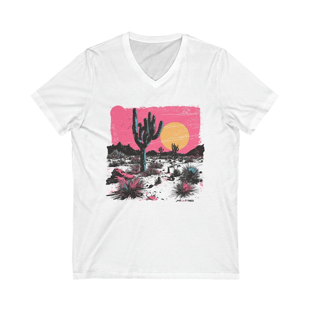 Joshua Tree Retro Sunset Psychedelic V-neck Tee - Etsy