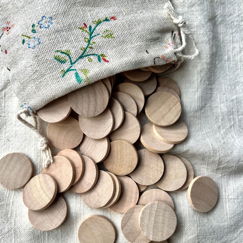 50 Blank Wooden Token Wood Coins Blank Wood Token for Kids Reward Token ...