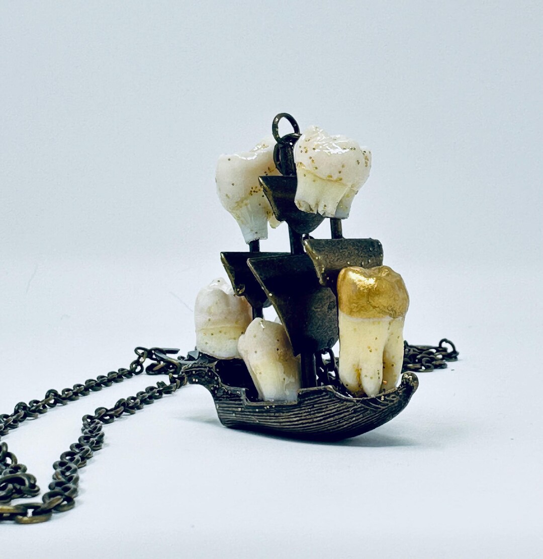 Real Human Tooth Pirate Ship Necklace, Human Tooth Necklace, Human ...