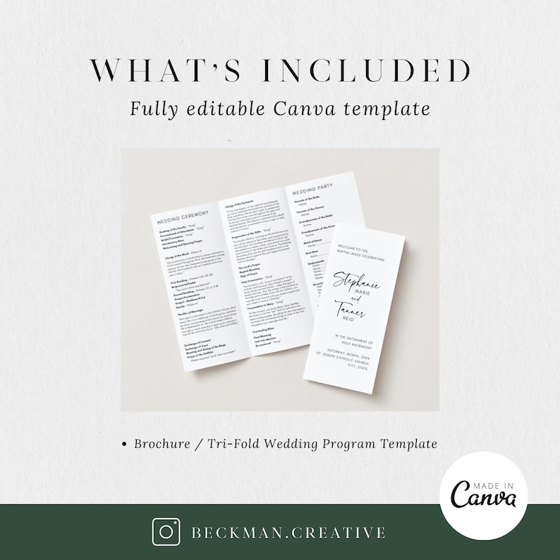 Trifold Wedding Program Canva Template Catholic Wedding Program Brochure Tri-fold Customizable ...