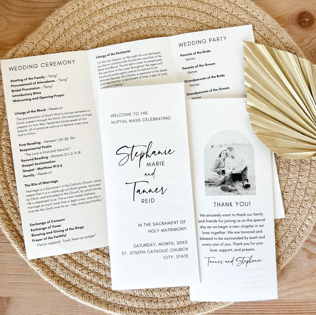 Trifold Wedding Program Canva Template Catholic Wedding Program ...
