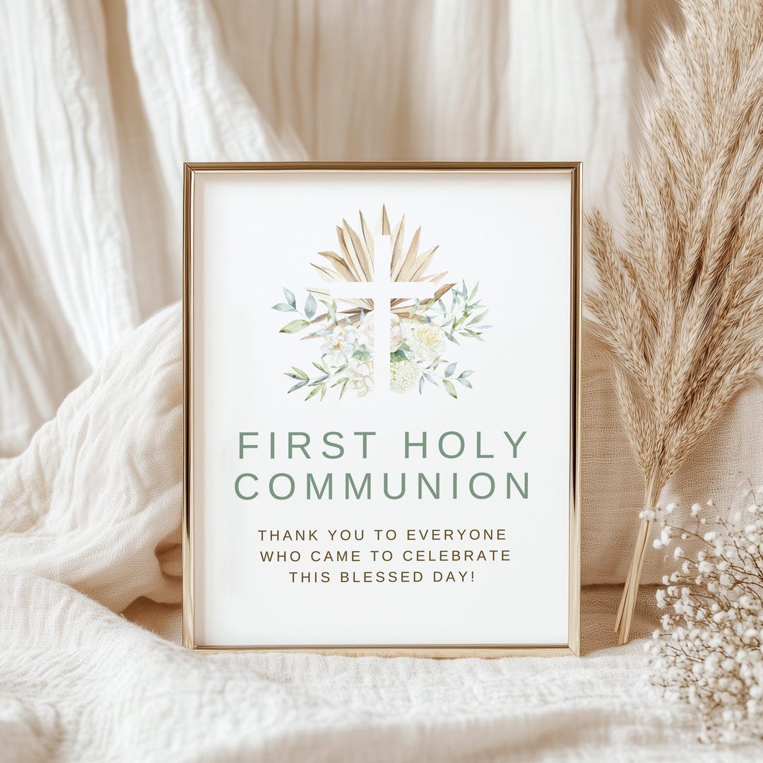 First Holy Communion Sign Template: Neutral Sage, Editable Canva Design ...