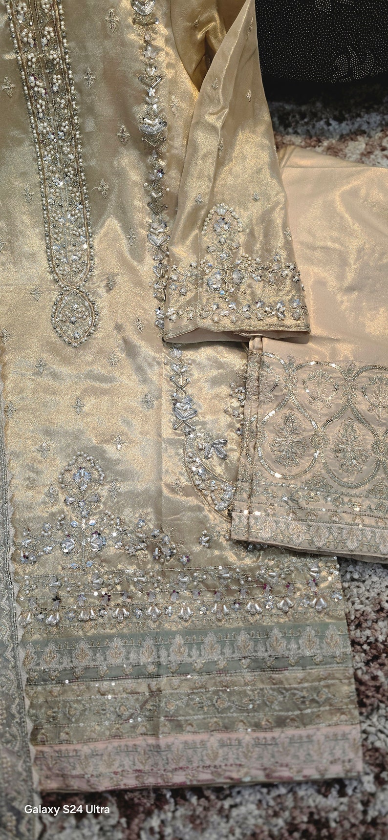 Pakistani Gold Partywear Sajal Ali Featuring Dress - Etsy