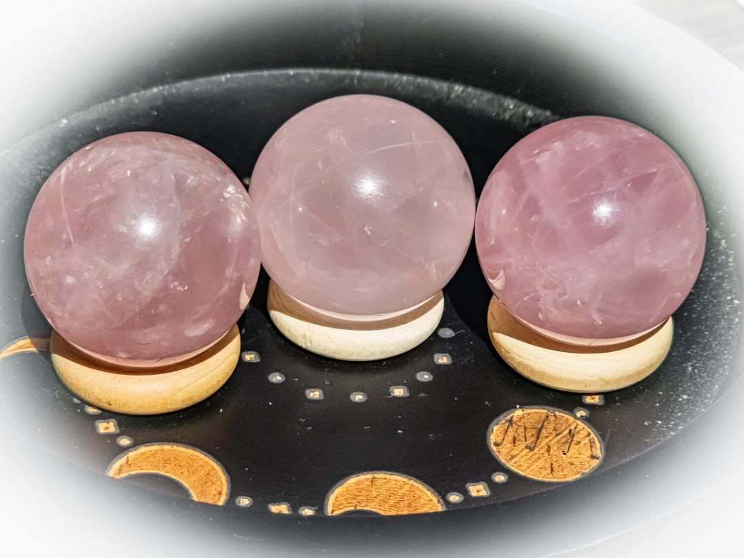 Celestial Trio, Rose Quartz Spheres With Star Flash and Rainbows - Etsy