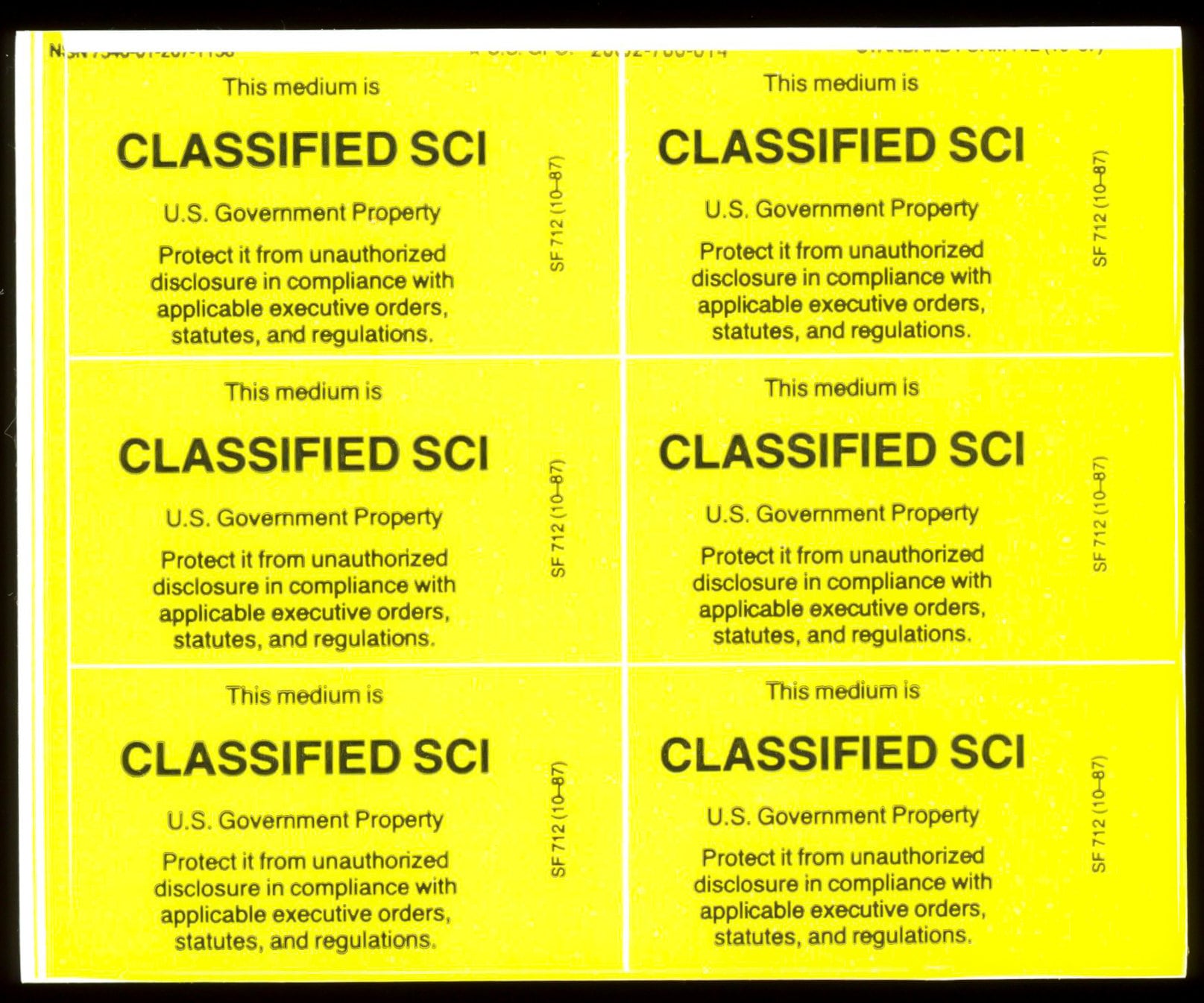 US Government CLASSIFIED SCI Property Sticker 1 Sheet 6 - Etsy