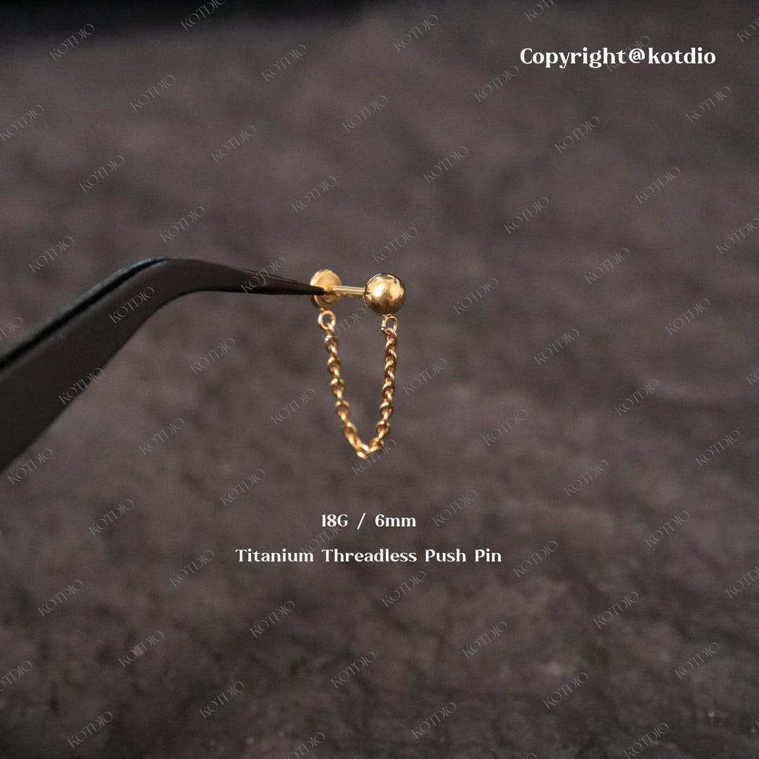 18G Titanium Threadless Helix Ball Chain Push Pin Stud, Flat Back Chain ...