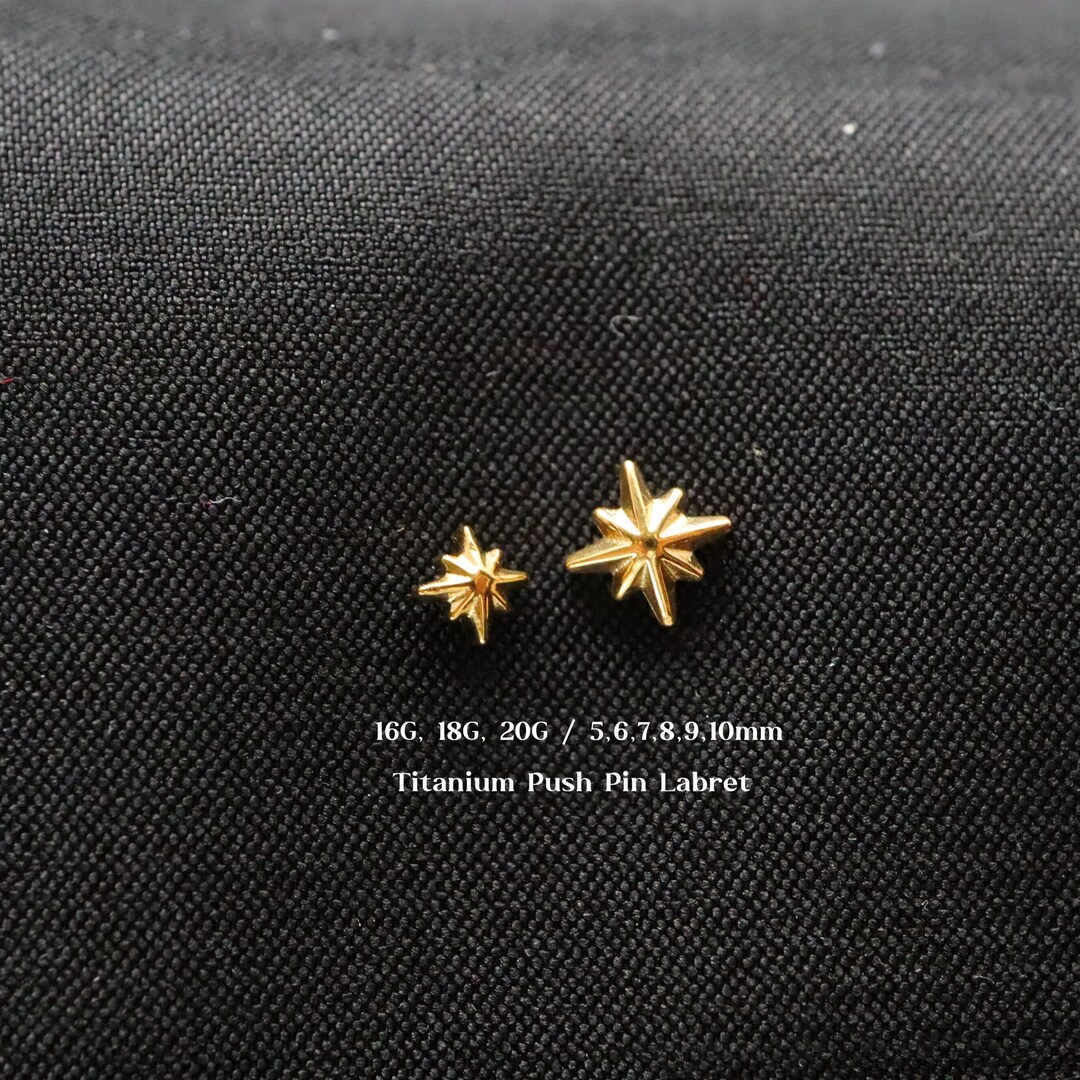 20G/18G/16G Titanium Star Threadless Push Pin Labret, Starburst Flat ...