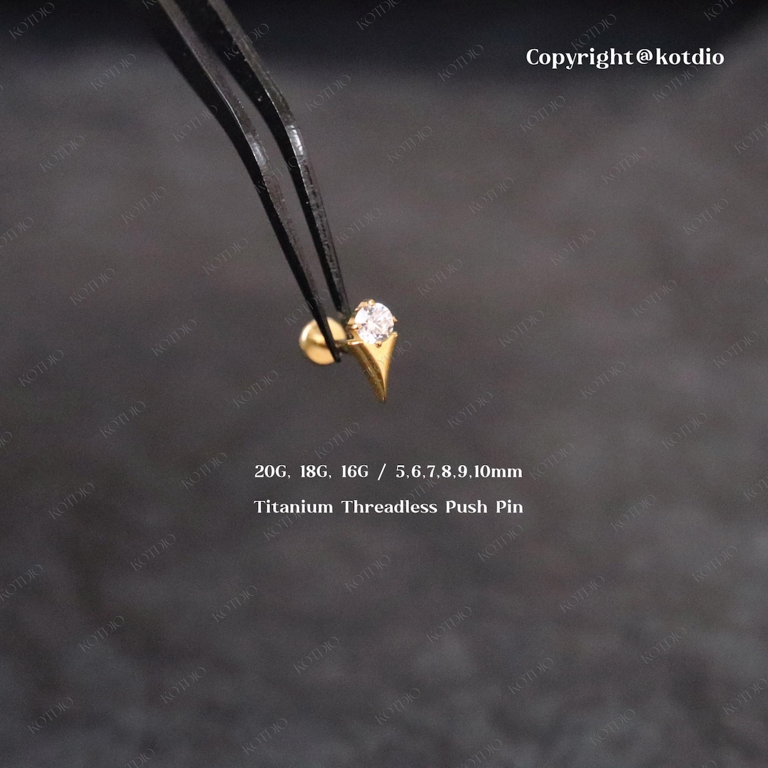 20G/18G/16G Titanium Cz Threadless Push Pin Labret, Spike Cz Flat Back ...