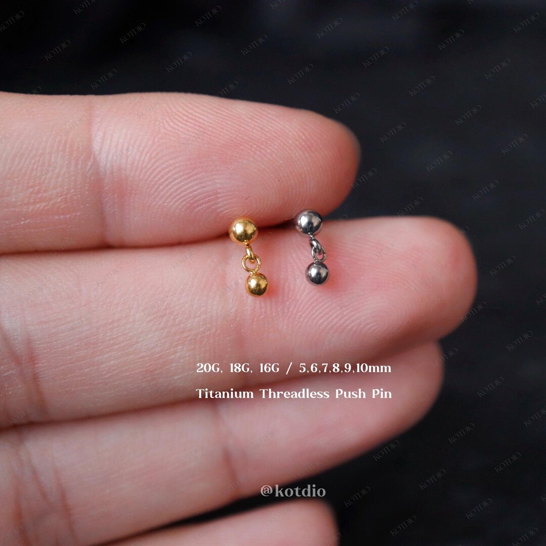 20G/18G/16G Titanium Dangle Ball Flat Back Earring, Two Ball Threadless ...