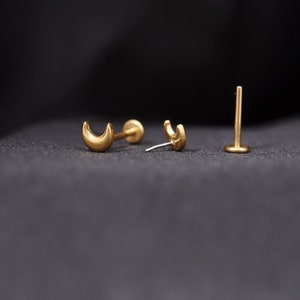 Titanium Crescent Moon Threadless Push Pin Labret, 20G/18G/16G Flat Back Earrings, Cartilage ...